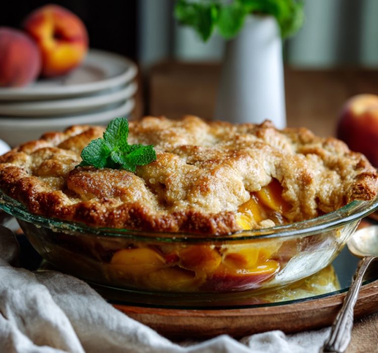 Warm Double Crust Brown Butter Peach Cobbler - Easy and Healthy Recipes