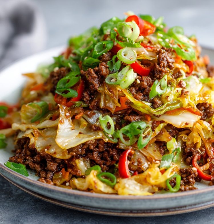 Healthy Chinese Ground Beef And Cabbage Stir Fry Stack - Easy and ...