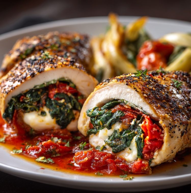 Roasted Red Pepper, Spinach, And Mozzarella Stuffed Chicken - Easy and ...