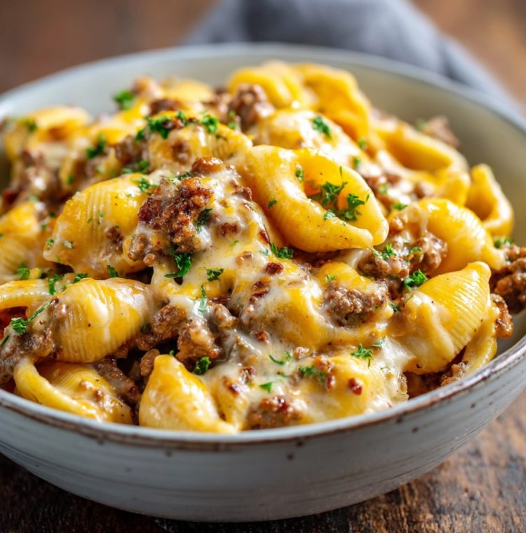Hearty Crockpot Cheesy Ranch Beef Pasta Shells - Easy and Healthy Recipes
