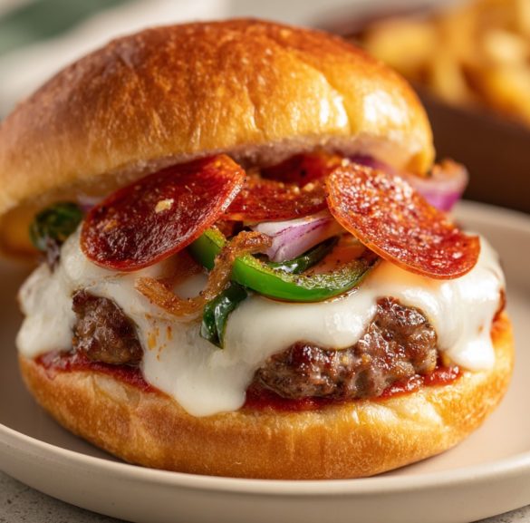 Pizza Burger With Pepperoni And Cheese Recipe - Easy and Healthy Recipes