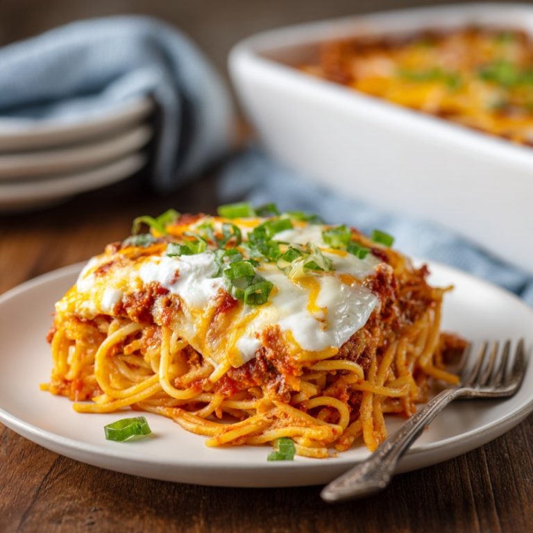 Layered Baked Cream Cheese Spaghetti Bowl - Easy and Healthy Recipes