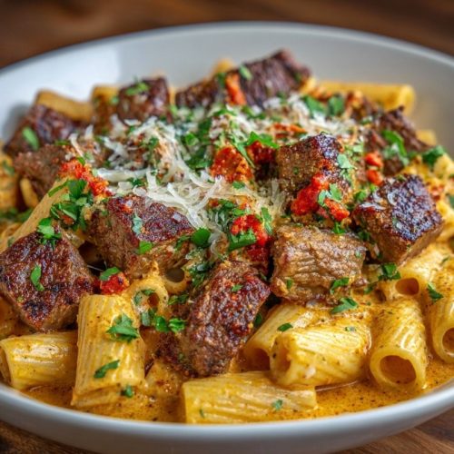 Flavorful Cajun Steak Tips In Cheesy Rigatoni Parmesan Sauce - Easy and ...