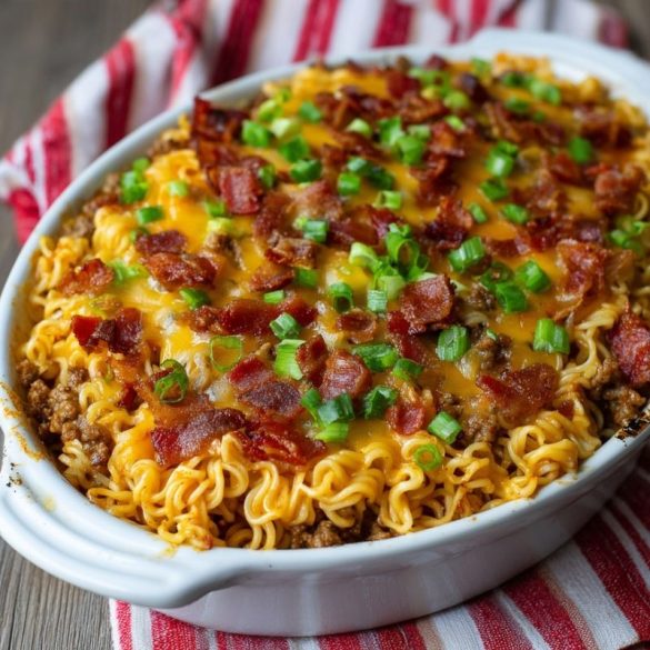 Hearty Bacon Cheeseburger Ramen Noodle Bake - Easy and Healthy Recipes