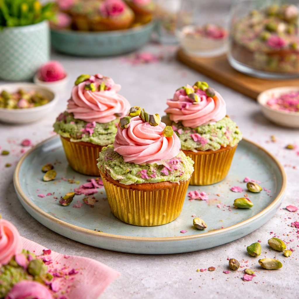Vegan Mini Rose Pistachio Cupcakes - Easy and Healthy Recipes
